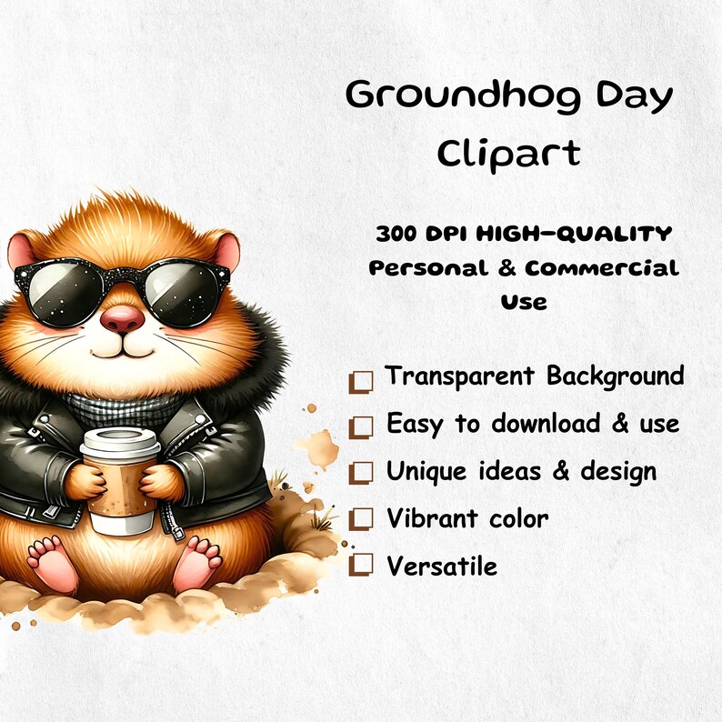 Groundhog Watercolor Clipart Bundle, Adorable Cute Groundhog, Groundhog ...