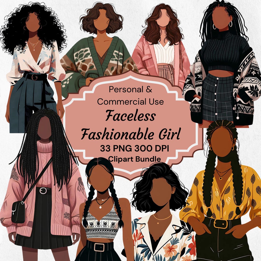 33 Faceless Girl Clipart, Aesthetic Girl, Vector Art Printable, Black ...