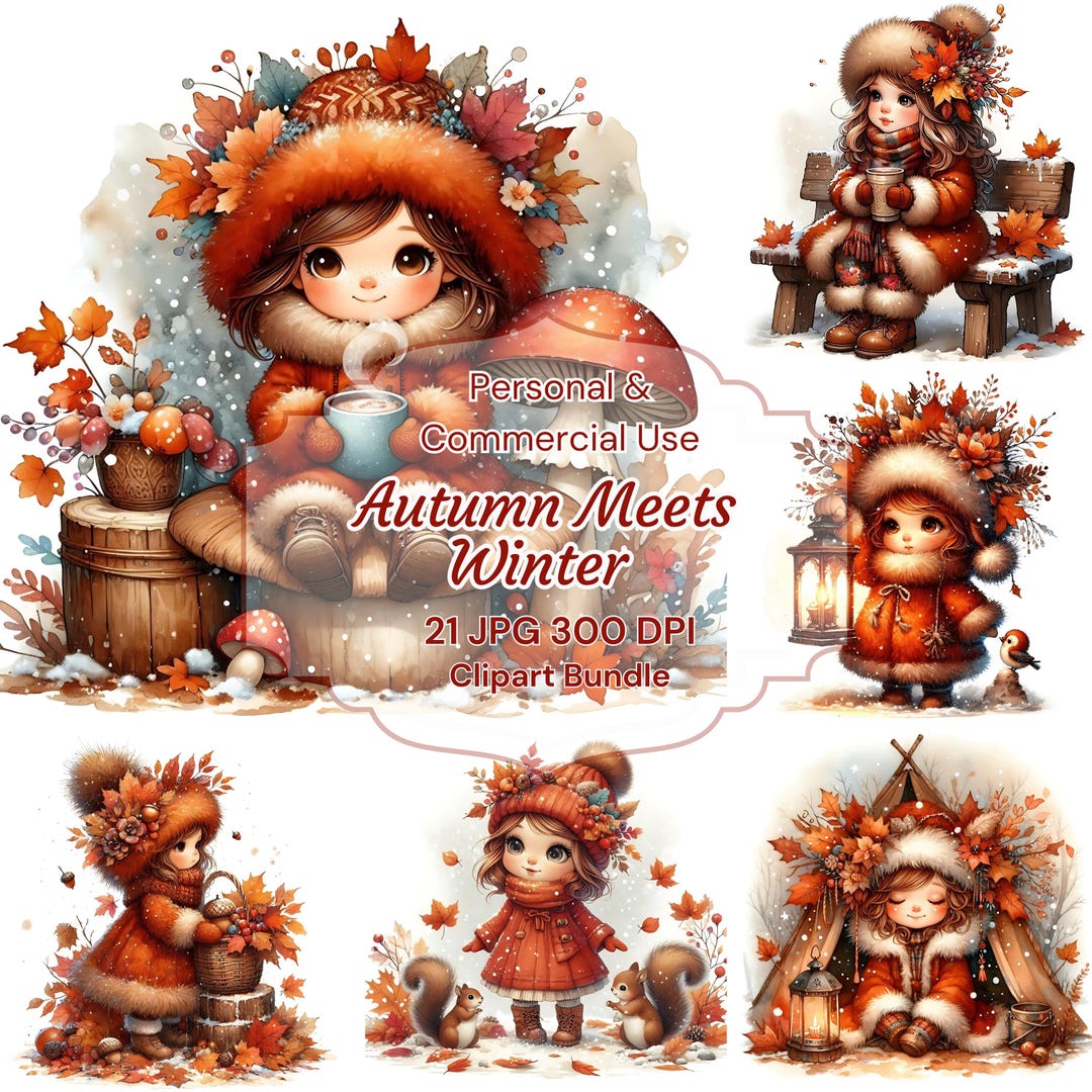 Autumn Gnome Clipart Bundle: Fall & Winter JPG Graphics Digital ...