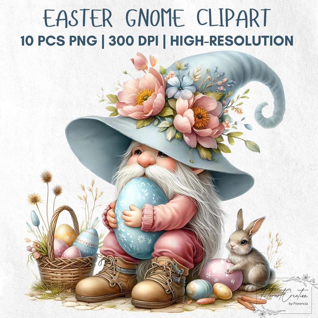 Easter Gnome Clipart Png, Watercolor Gnome Bunny Clipart, Kids Crafts ...