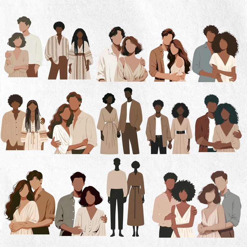 Faceless Black Couple Clipart Bundle: Romantic Illustration (digital ...