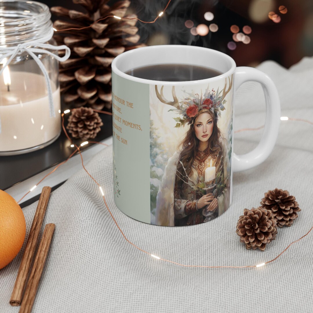 Yule Celebration Mug Cozy Winter Decor, Nature Inspired Gift, Spiritual Yule Rituals, Eco ...