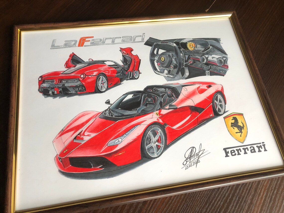 Drawing Ferrari Laferrari, Red Ferrari, Car Drawing, Car Portrait, Hand ...