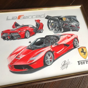 Drawing Ferrari Laferrari, Red Ferrari, Car Drawing, Car Portrait, Hand ...