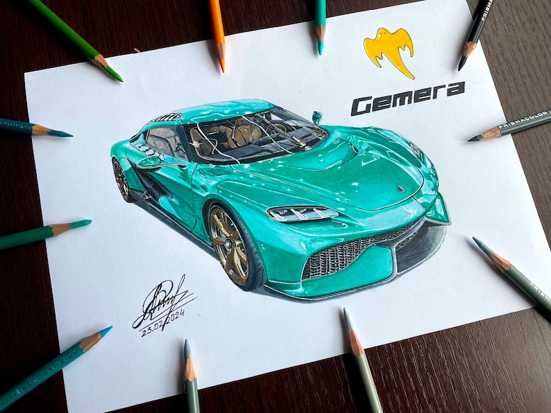 Car Drawing, Set of 3 Koenigsegg, Digital Art, Handmade, Realistic ...