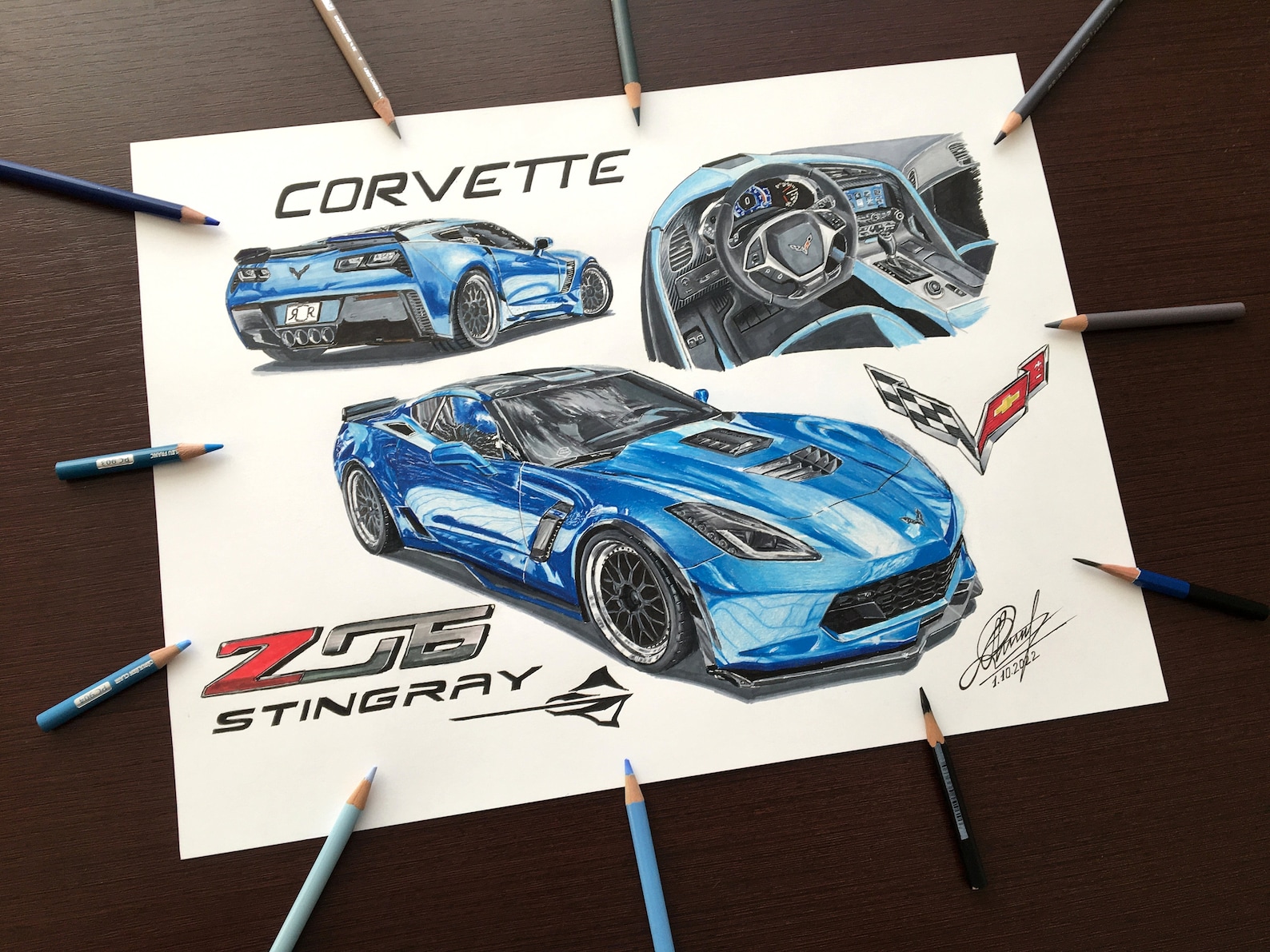 Drawing Corvette Stingray Z06, Chevrolet Corvette, Drawing Chevrolet ...