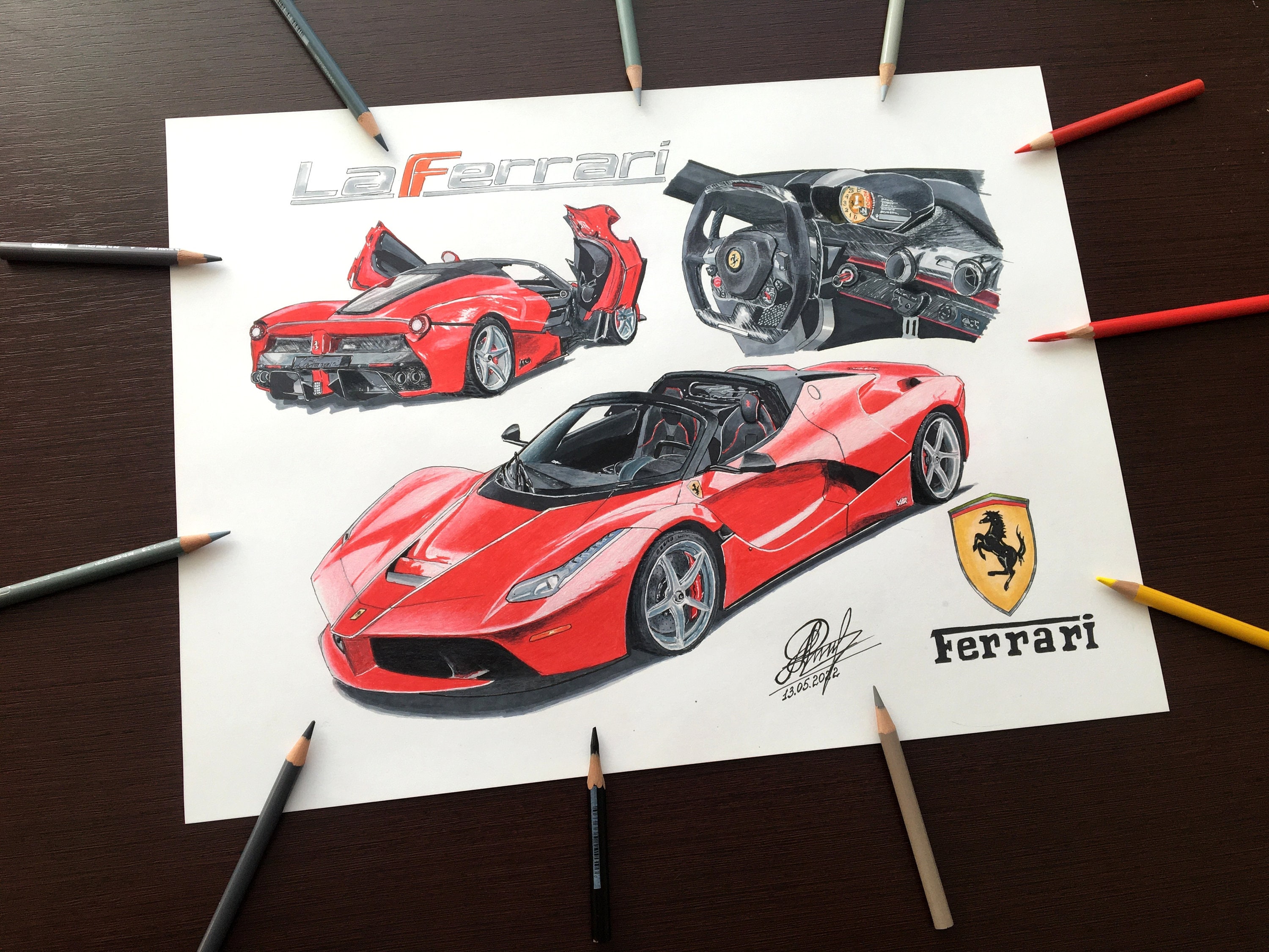 Drawing Ferrari Laferrari, Red Ferrari, Car Drawing, Car Portrait, Hand ...