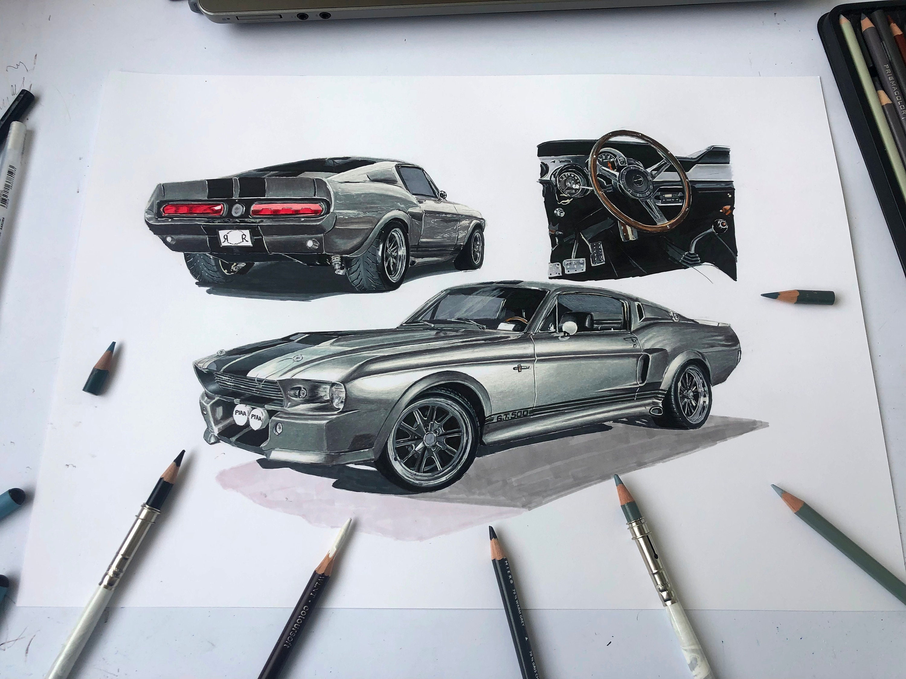 Drawing Ford Mustang Shelby GT500 Eleanor, Car Drawing, Gone in 60 ...