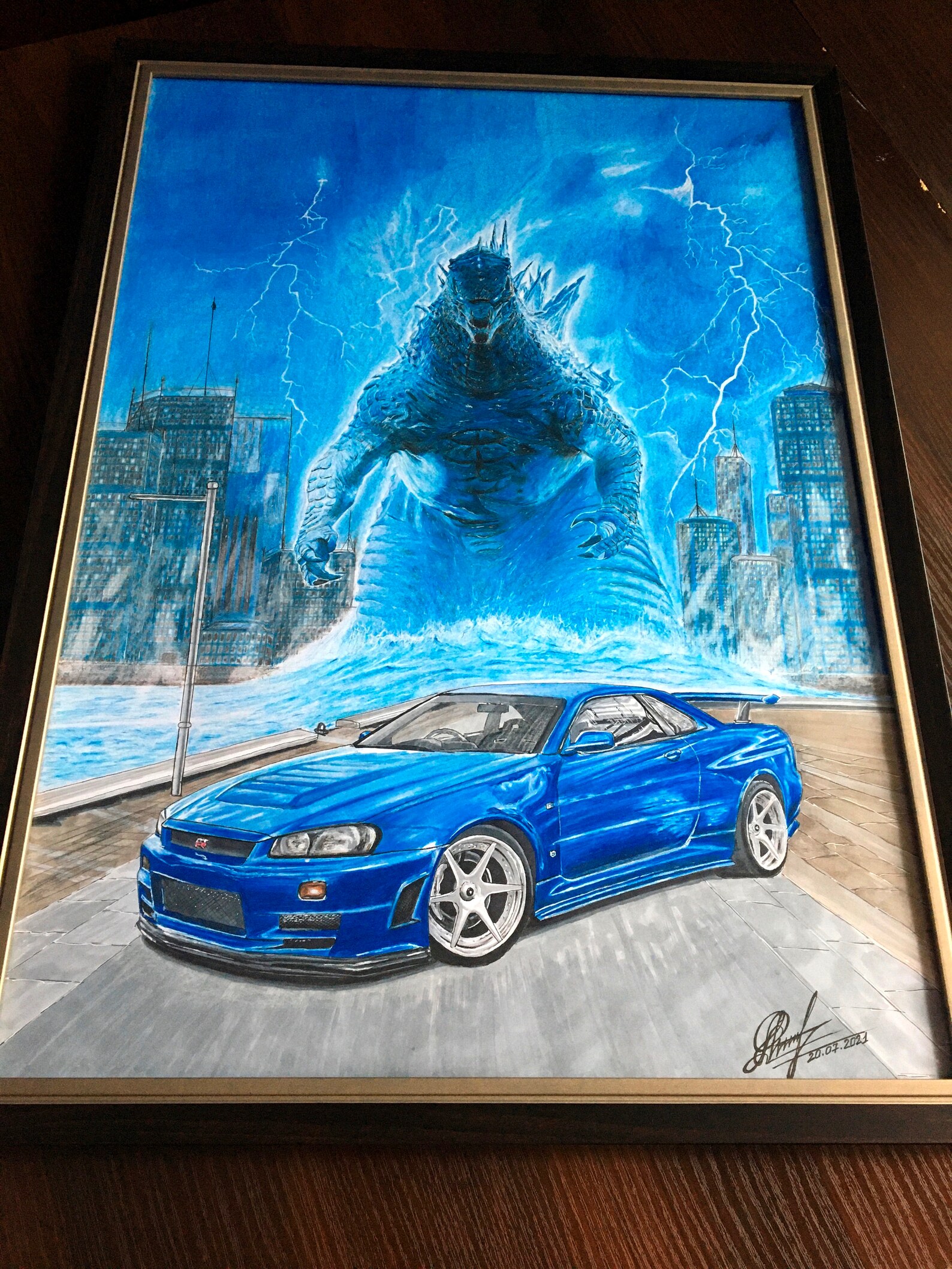 Drawing Godzilla and Nissan Skyline, GTR Drawing, Blue Skyline ...