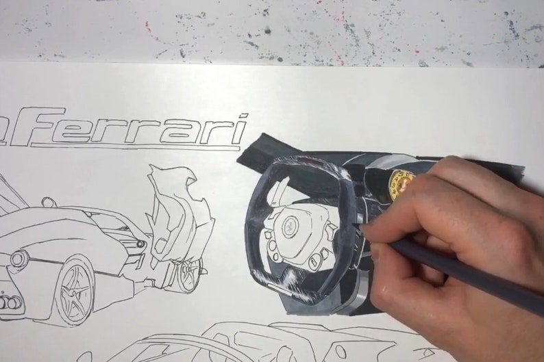 Drawing Ferrari Laferrari, Red Ferrari, Car Drawing, Car Portrait, Hand ...