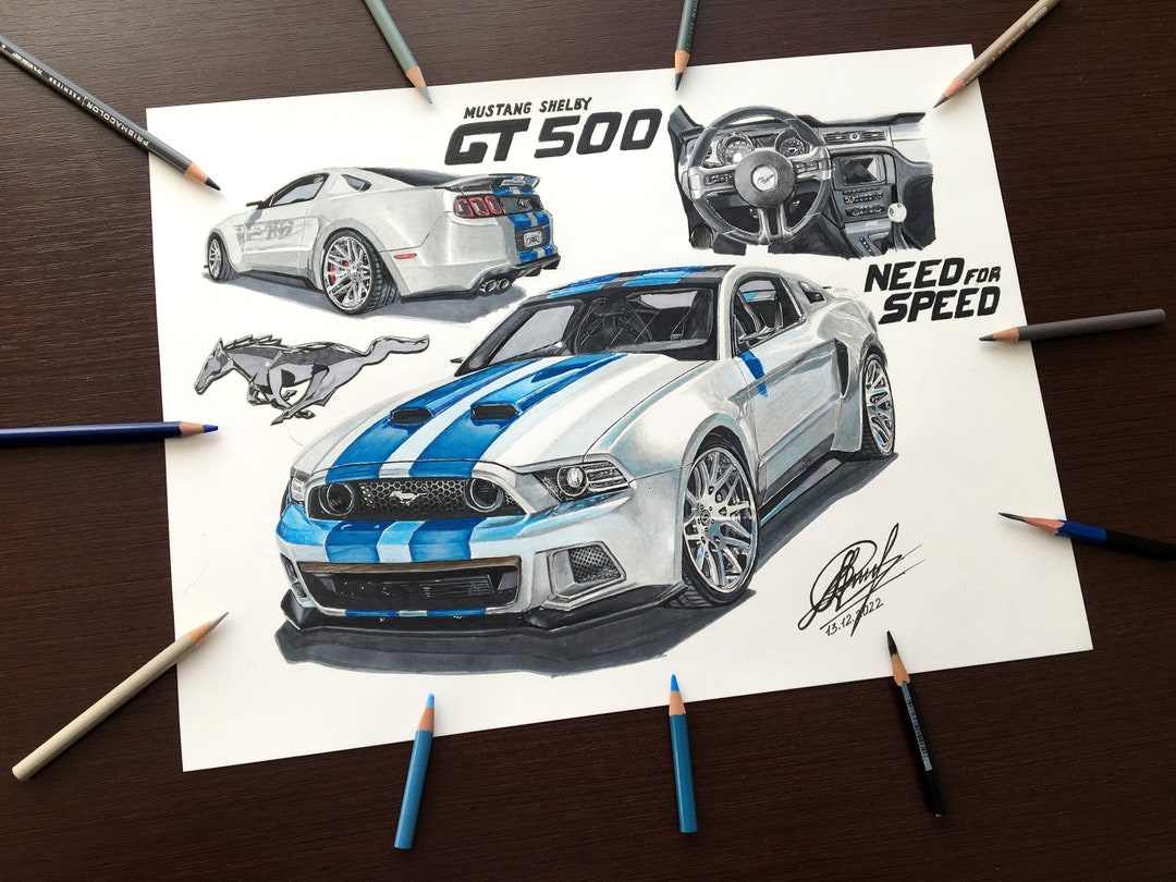 Ford Mustang Shelby GT500 Drawing, Need for Speed Car Art (digital ...
