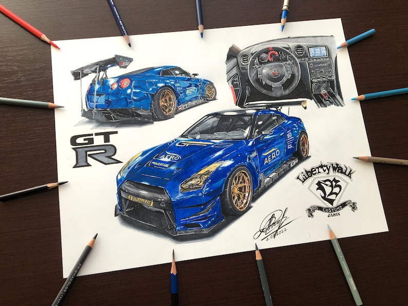 Drawing Nissan GTR, GTR Liberty Walk, Drawing Nissan, GTR R35, Car Art ...