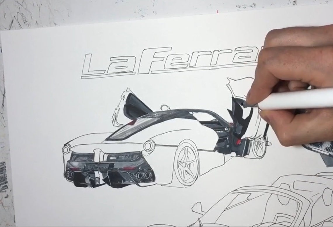 Drawing Ferrari Laferrari, Red Ferrari, Car Drawing, Car Portrait, Hand ...