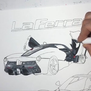 Drawing Ferrari Laferrari, Red Ferrari, Car Drawing, Car Portrait, Hand ...