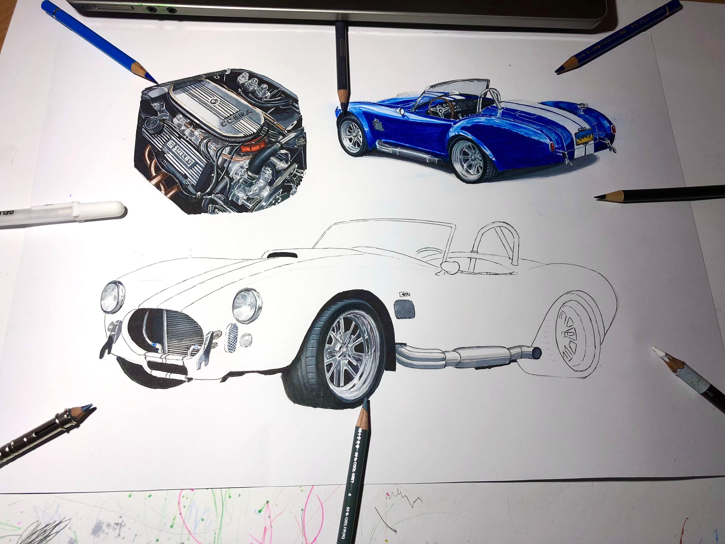 Drawing Shelby Cobra 427, Cobra Drawing, Car Drawing, Carl Shelby, Hand ...