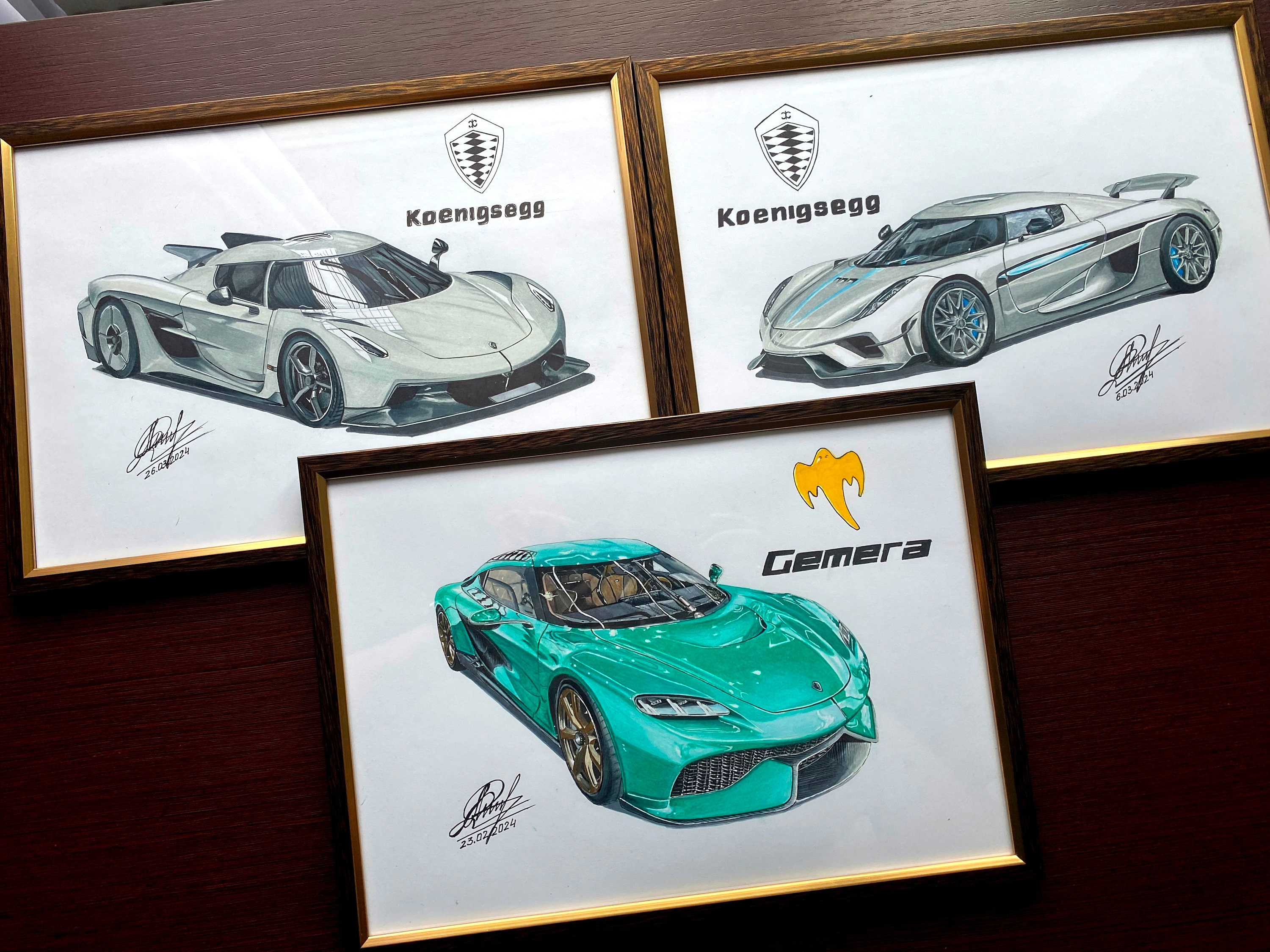 Car Drawing, Set of 3 Koenigsegg, Digital Art, Handmade, Realistic ...