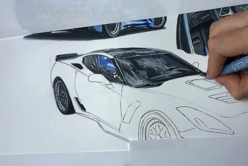 Drawing Corvette Stingray Z06, Chevrolet Corvette, Drawing Chevrolet ...