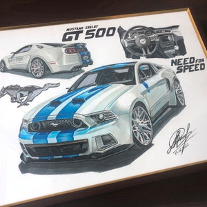 Ford Mustang Shelby GT500 Drawing, Need for Speed Car Art (digital ...