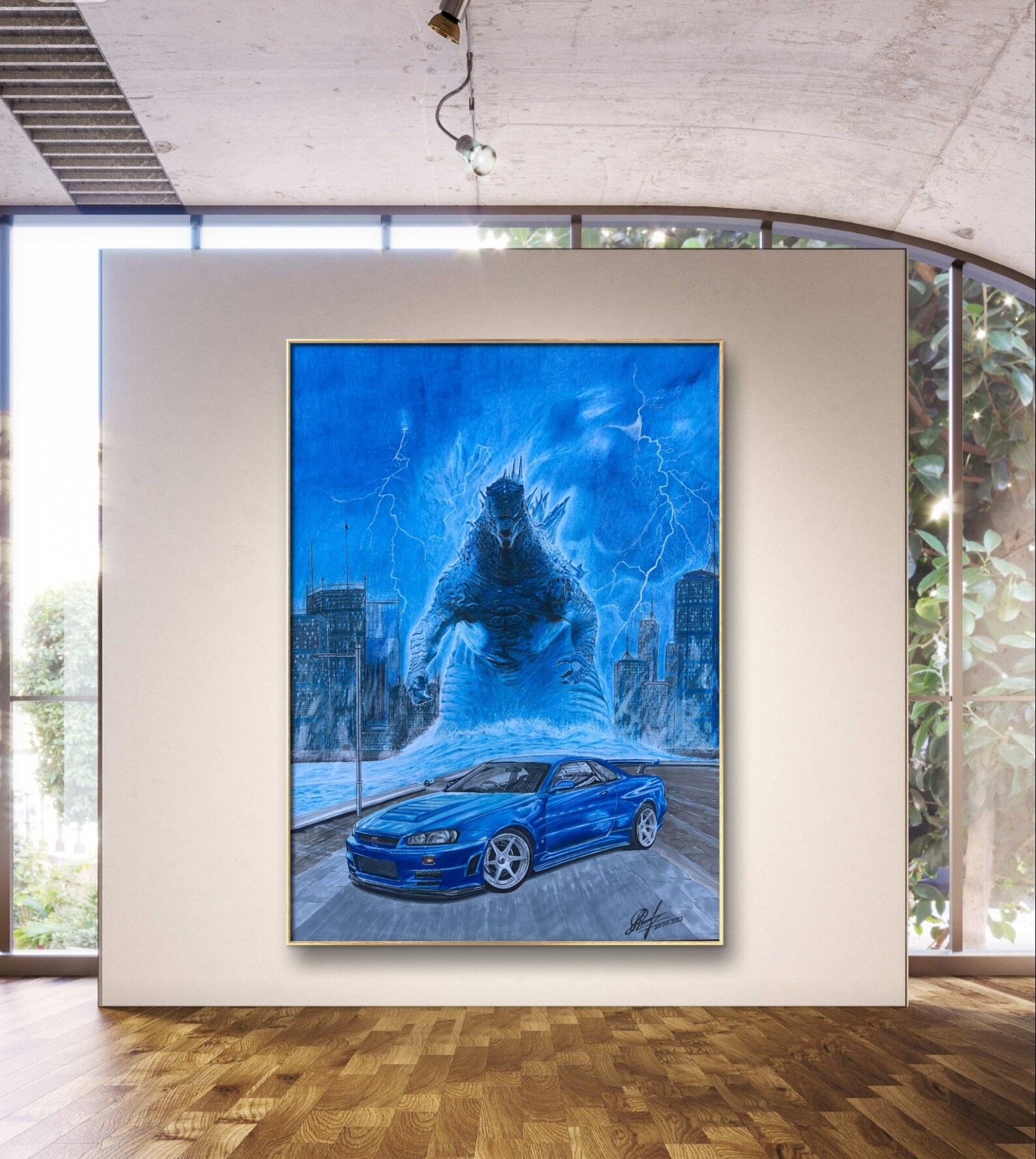 Drawing Godzilla and Nissan Skyline, GTR Drawing, Blue Skyline ...