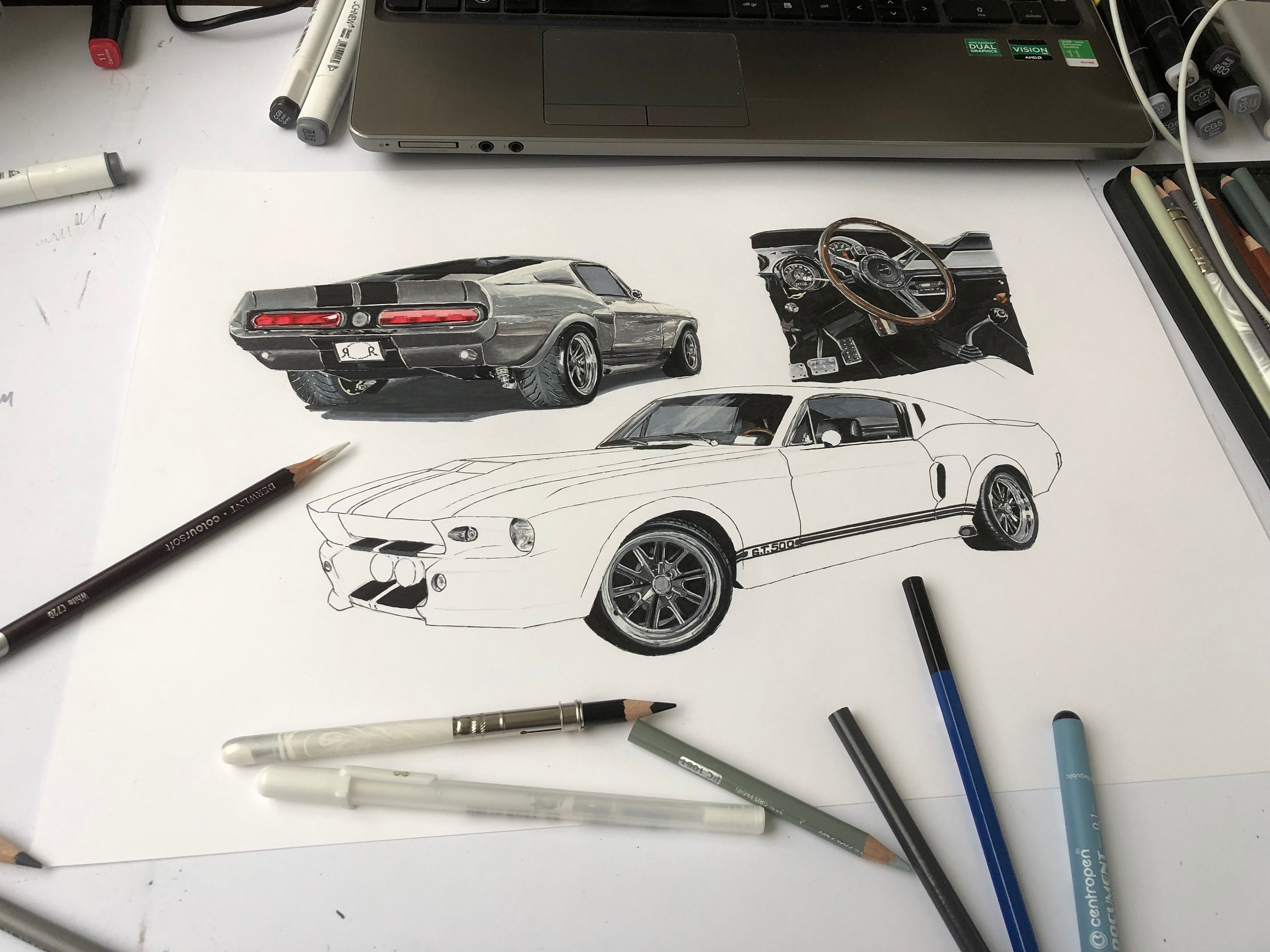 Drawing Ford Mustang Shelby GT500 Eleanor, Car Drawing, Gone in 60 ...