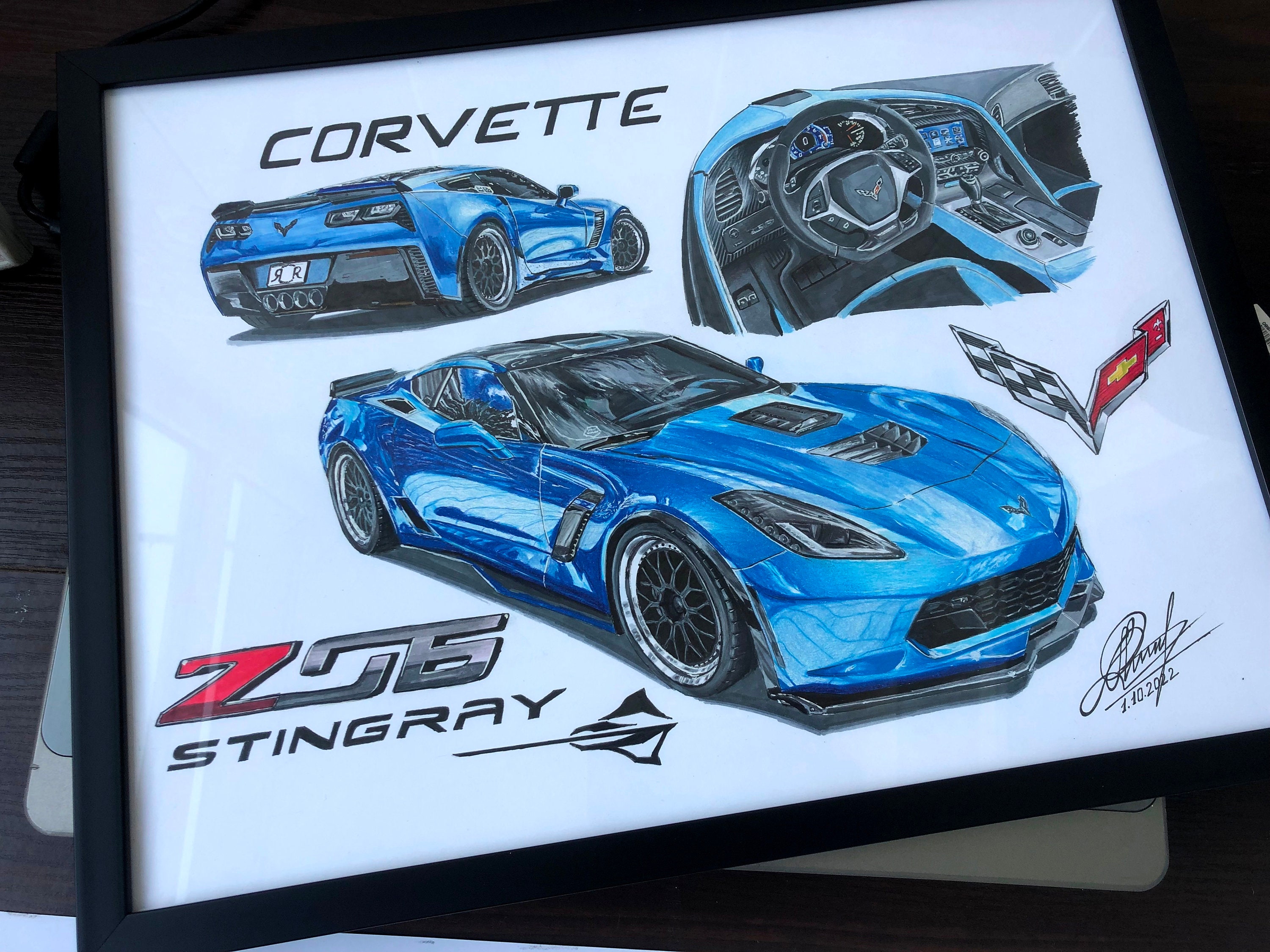 Drawing Corvette Stingray Z06, Chevrolet Corvette, Drawing Chevrolet ...
