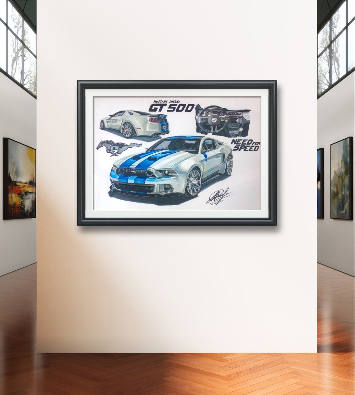 Drawing Ford Mustang Shelby GT500 Shelby Drawing Need for - Etsy