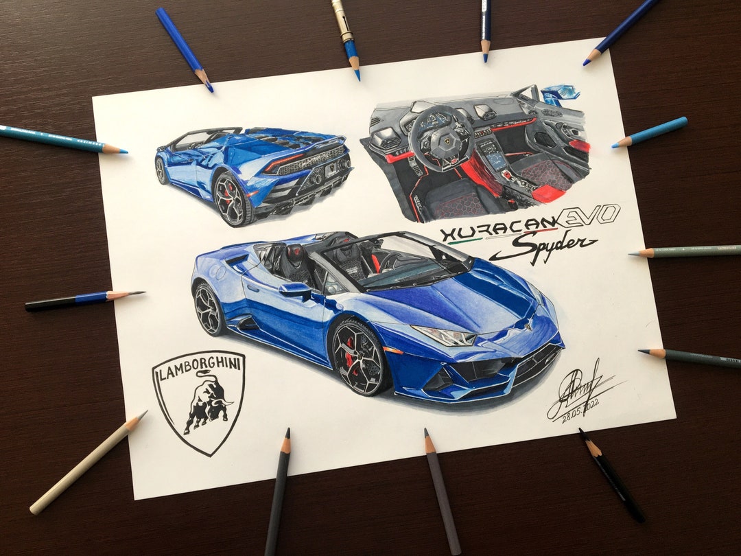 Drawing Lamborghini Huracan EVO, Lamborghini Drawing, Car Art, Hand ...