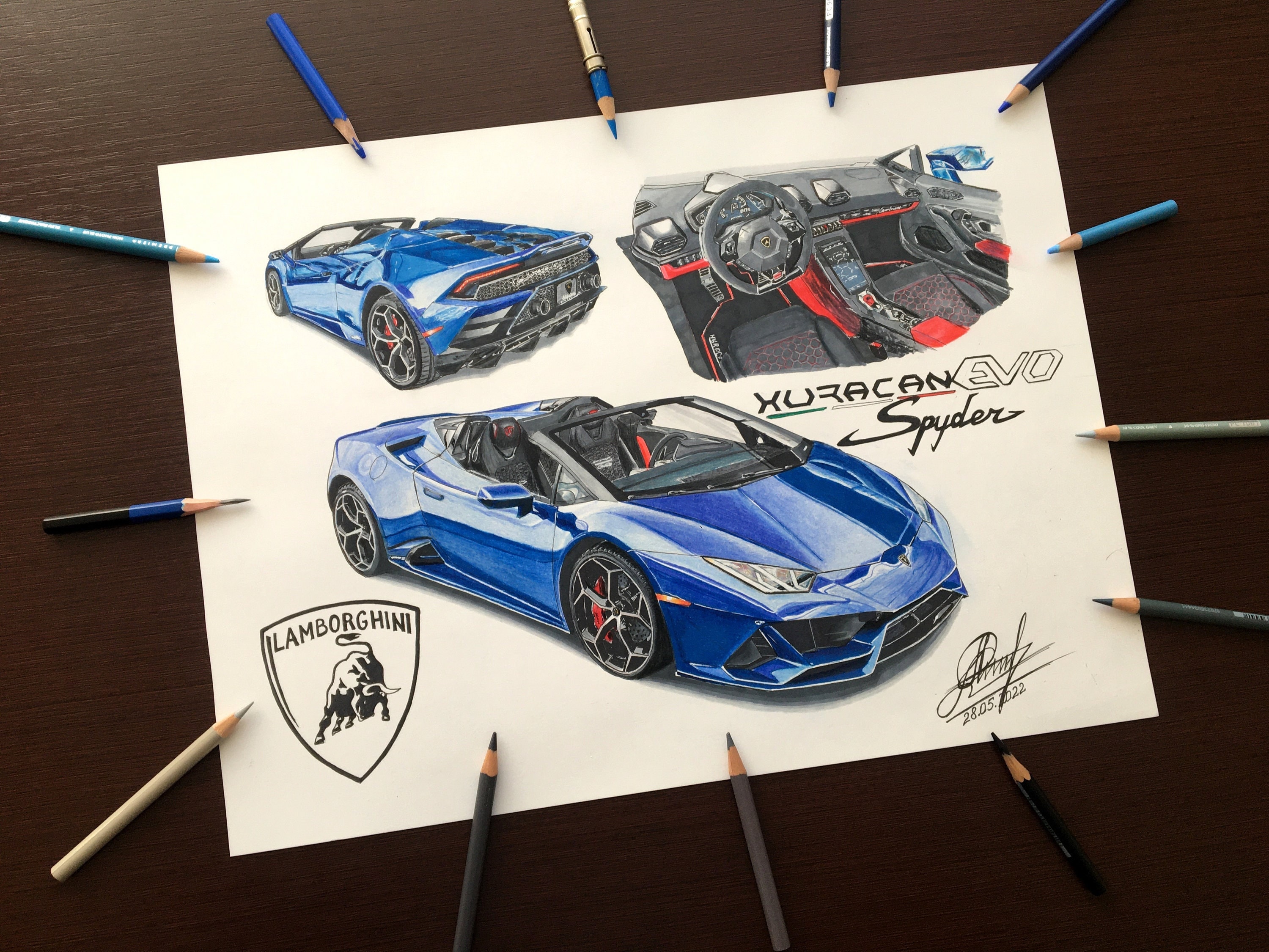 Drawing Lamborghini Huracan EVO, Lamborghini Drawing, Car Art, Hand ...