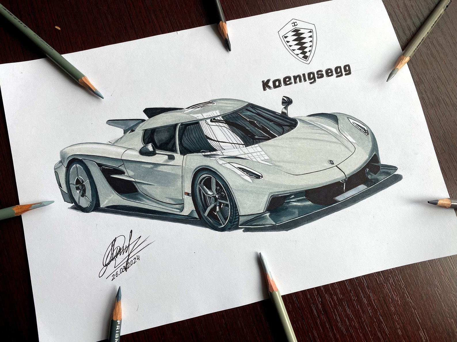Car Drawing, Set of 3 Koenigsegg, Digital Art, Handmade, Realistic ...