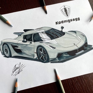 Car Drawing, Set of 3 Koenigsegg, Digital Art, Handmade, Realistic ...