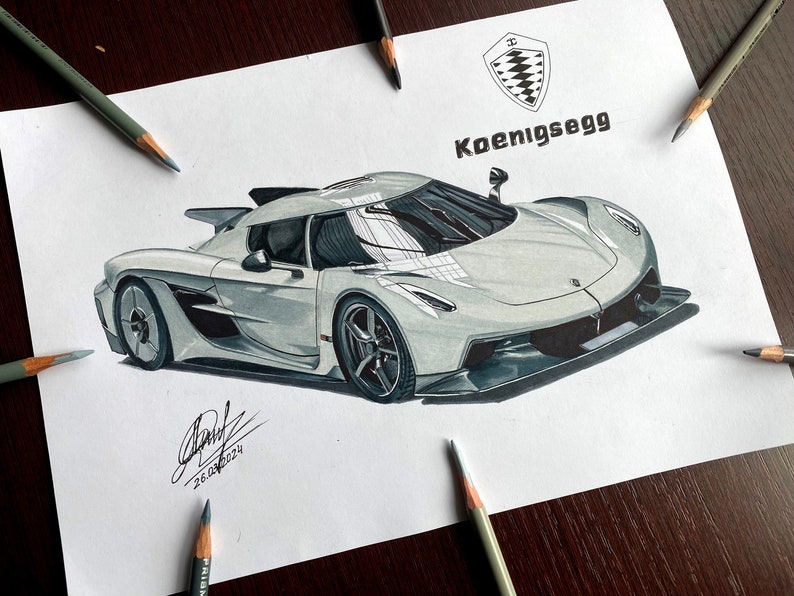 Car Drawing, Set of 3 Koenigsegg, Digital Art, Handmade, Realistic ...
