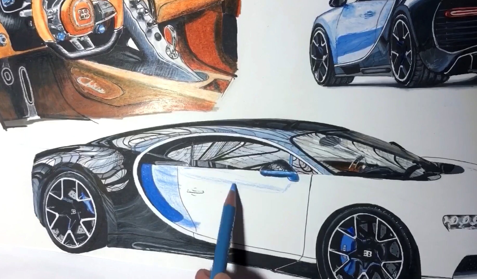 Drawing Bugatti Chiron, Blue Bugatti, Drawing Chiron, Bugatti Art ...