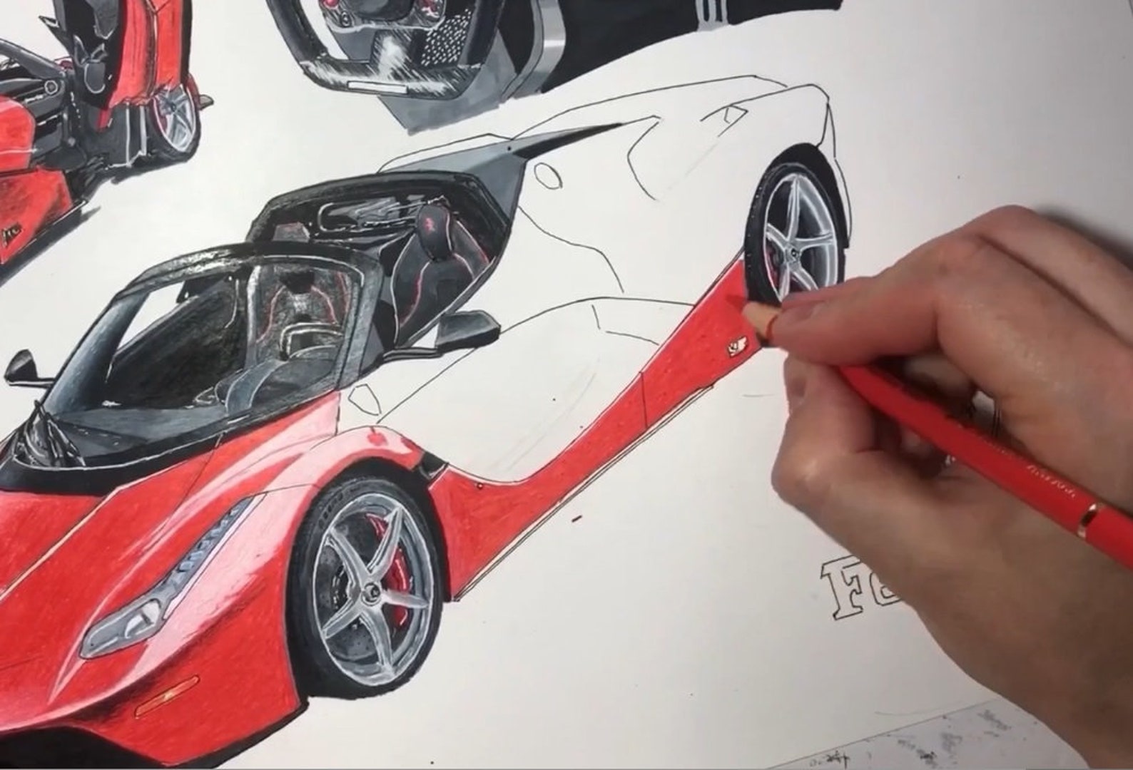 Drawing Ferrari Laferrari, Red Ferrari, Car Drawing, Car Portrait, Hand ...