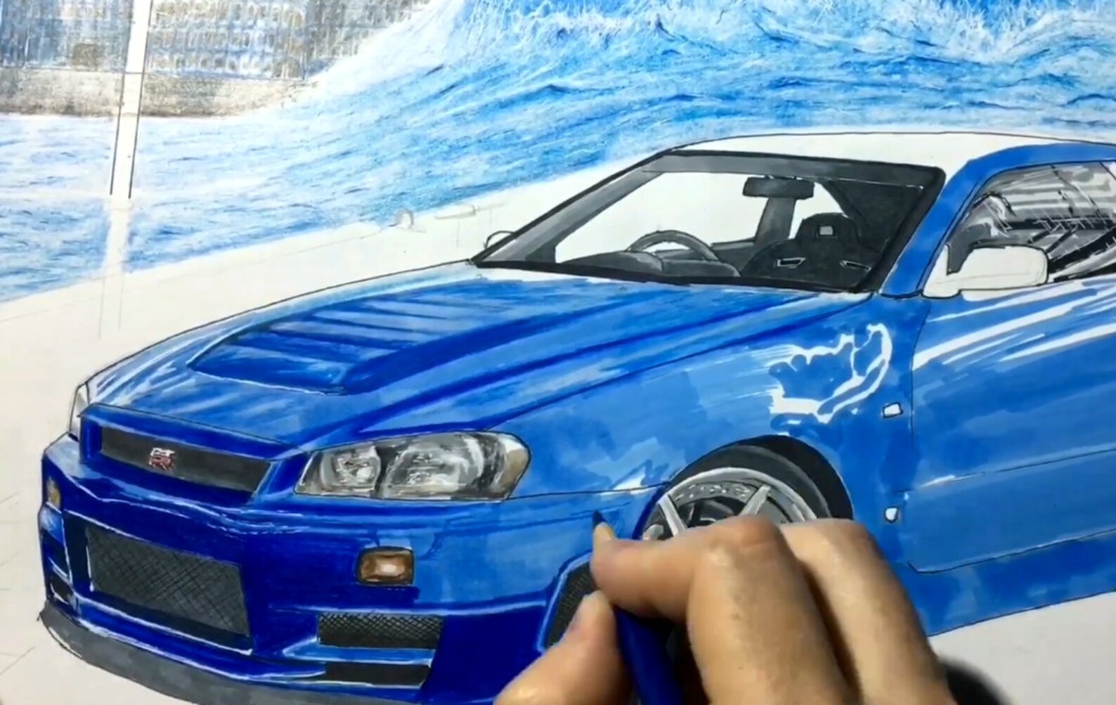 Drawing Godzilla and Nissan Skyline, GTR Drawing, Blue Skyline ...
