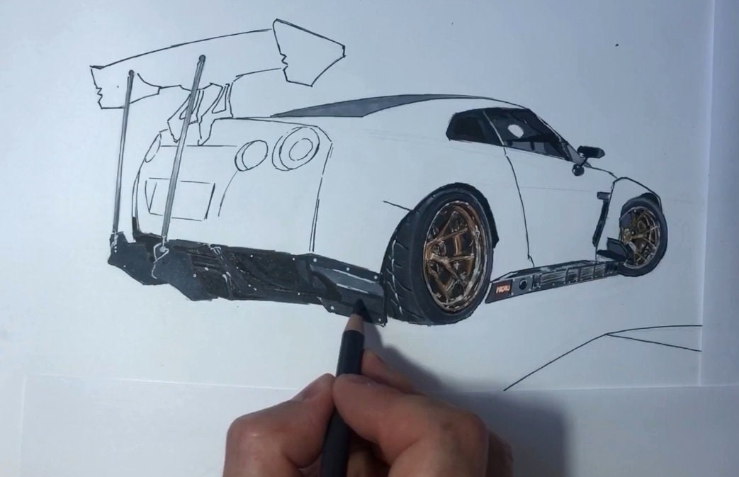 Drawing Nissan GTR, GTR Liberty Walk, Drawing Nissan, GTR R35, Car Art ...