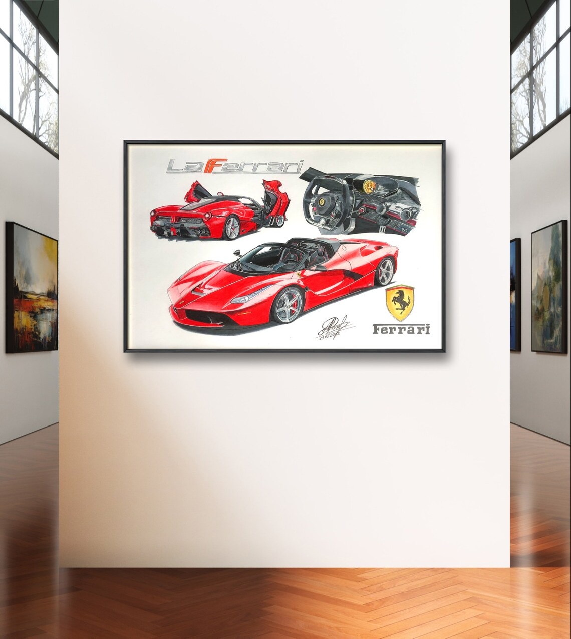 Drawing Ferrari Laferrari, Red Ferrari, Car Drawing, Car Portrait, Hand ...