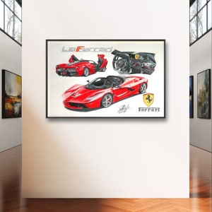 Drawing Ferrari Laferrari, Red Ferrari, Car Drawing, Car Portrait, Hand ...