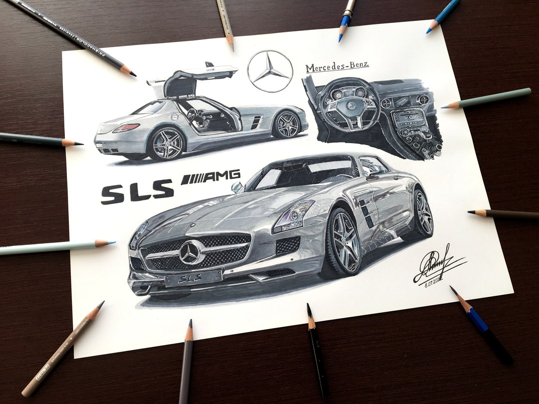 Drawing Mercedes SLS AMG, Mercedes Drawing, Sls Amg Drawing, Car ...