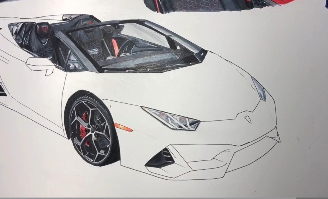 Drawing Lamborghini Huracan EVO, Lamborghini Drawing, Car Art, Hand ...