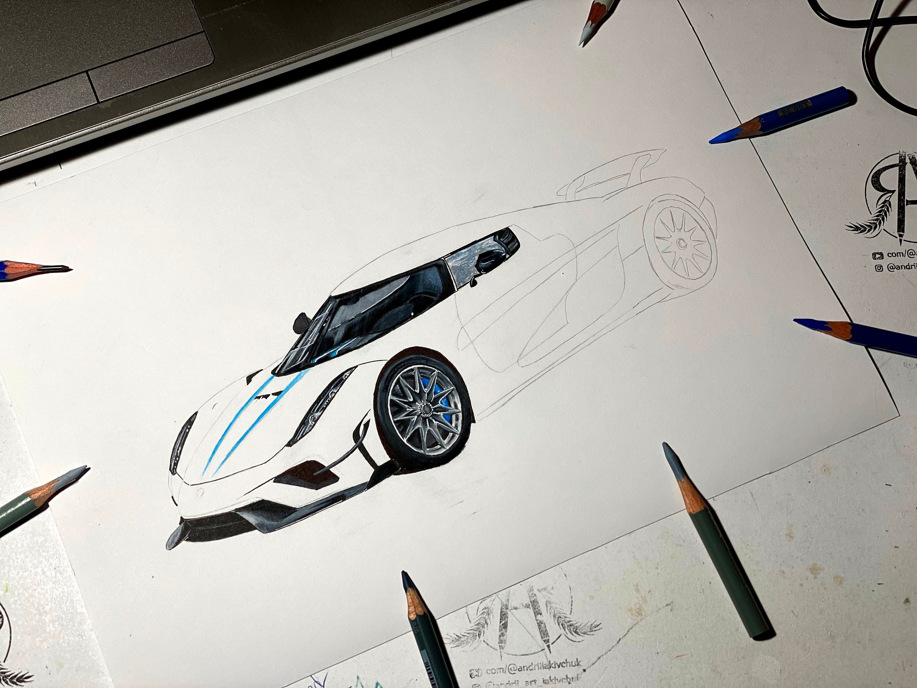 Car Drawing, Set of 3 Koenigsegg, Digital Art, Handmade, Realistic ...