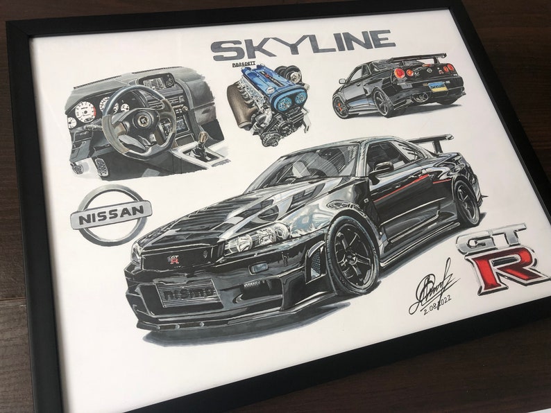Nissan Skyline GTR-R34 Drawing, Car Portrait (digital Download) - Etsy