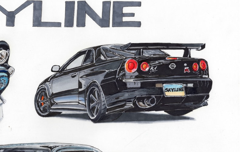 Drawing Nissan Skyline Car Drawing Drawing GTR-R34 Skyline - Etsy