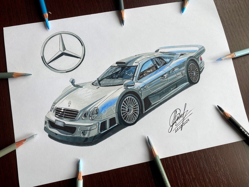 Drawing Cars, Set of 3 Mercedes, Mercedes Poster, Car Art, Mercedes ...