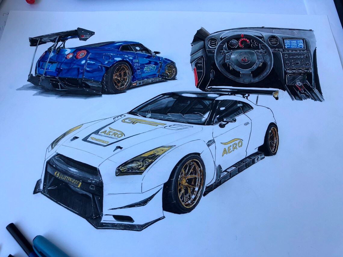 Drawing Nissan GTR, GTR Liberty Walk, Drawing Nissan, GTR R35, Car Art ...