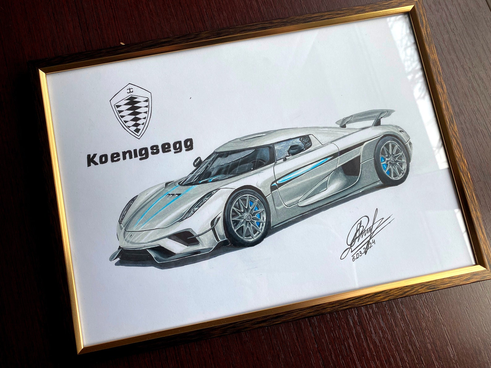Car Drawing, Set of 3 Koenigsegg, Digital Art, Handmade, Realistic ...