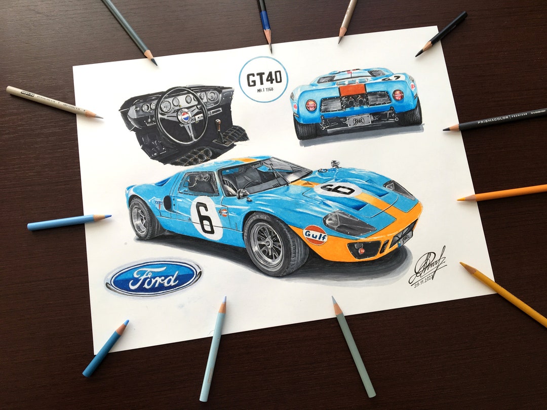 Drawing Ford GT40, Art Ford GT, Drawing Ford, Hand Drawing, Car Art ...