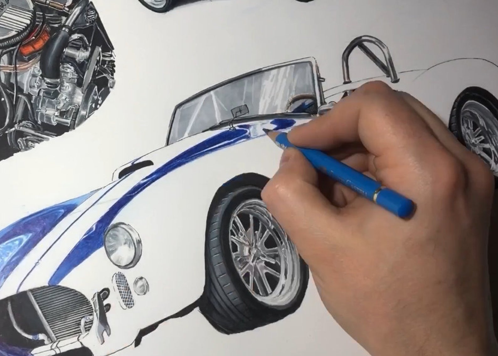 Drawing Shelby Cobra 427, Cobra Drawing, Car Drawing, Carl Shelby, Hand ...