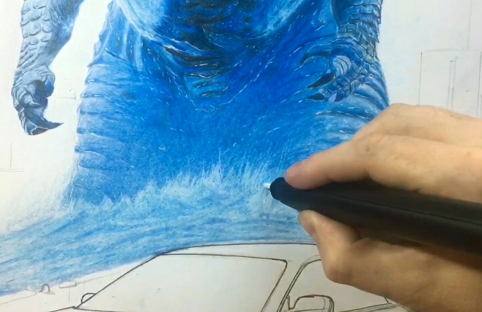 Drawing Godzilla and Nissan Skyline, GTR Drawing, Blue Skyline ...