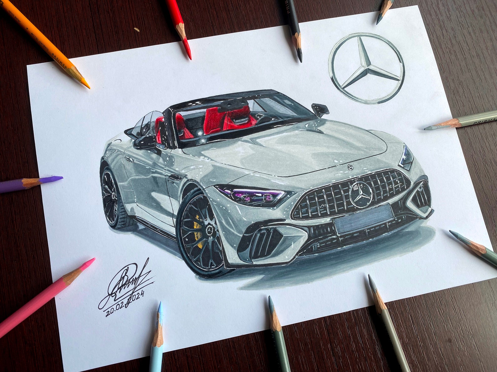 Drawing Cars, Set of 3 Mercedes, Mercedes Poster, Car Art, Mercedes ...