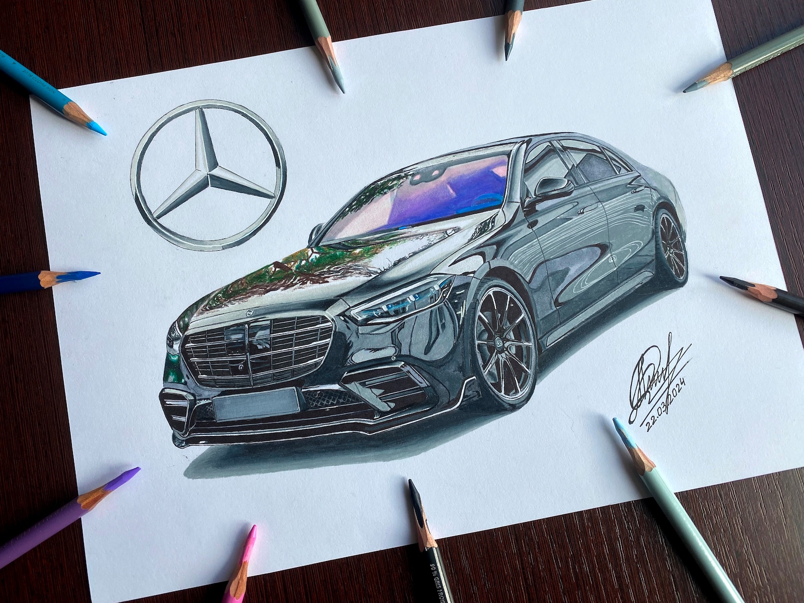 Drawing Cars, Set of 3 Mercedes, Mercedes Poster, Car Art, Mercedes ...